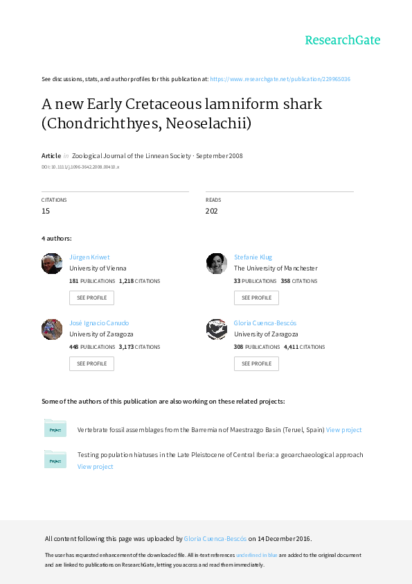 (PDF) A new early cretaceous lamniform shark (Chondrichthyes, Neoselachii)