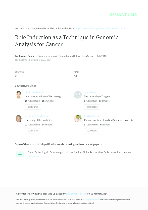(PDF) Rule Induction as a Technique in Genomic Analysis for Cancer
