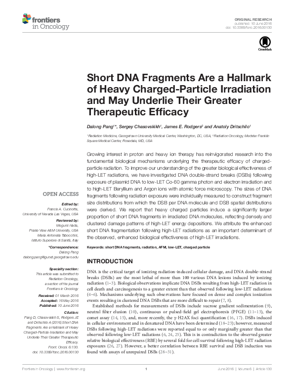 (PDF) Short DNA fragments are a hallmark of heavy charged-particle ...