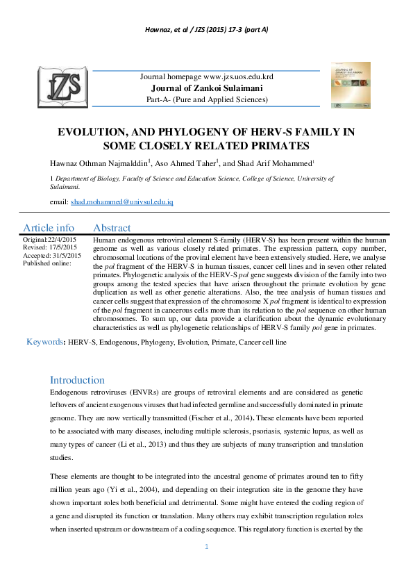 (PDF) EVOLUTION, AND PHYLOGENY OF HERV-S FAMILY IN SOME CLOSELY RELATED ...
