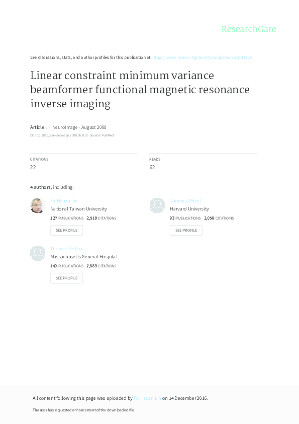 Pdf Linear Constraint Minimum Variance Beamformer Functional Magnetic