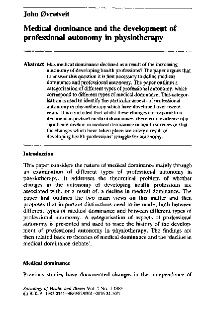 (PDF) Medical dominance and the development of professional autonomy in ...