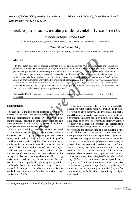 (PDF) Flexible job shop scheduling under availability constraints