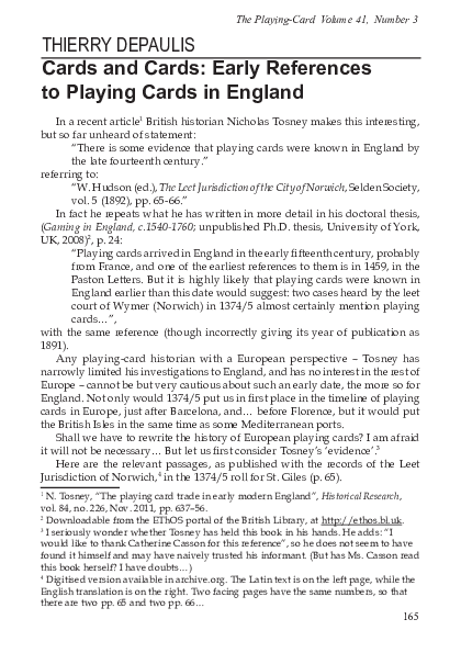 (PDF) «Cards and Cards: Early References to Playing Cards in England ...