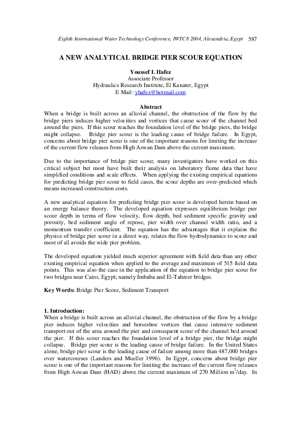 (PDF) A NEW ANALYTICAL BRIDGE PIER SCOUR EQUATION