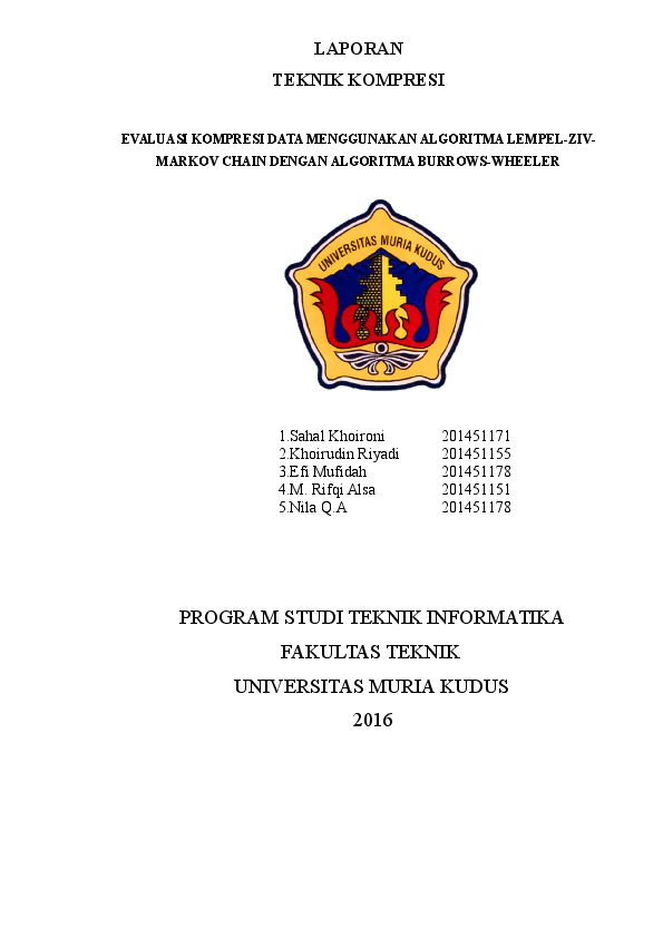 Doc Laporan Teknik Kompresi Evaluasi Kompresi Data Menggunakan Algoritma Lempel Ziv Markov