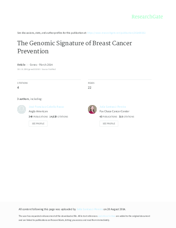 (PDF) The Genomic Signature of Breast Cancer Prevention