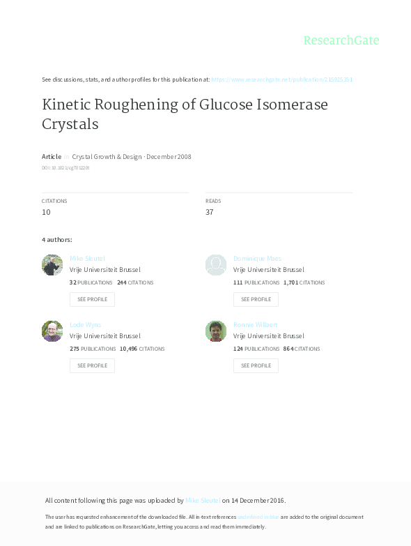 (PDF) Kinetic Roughening of Glucose Isomerase Crystals