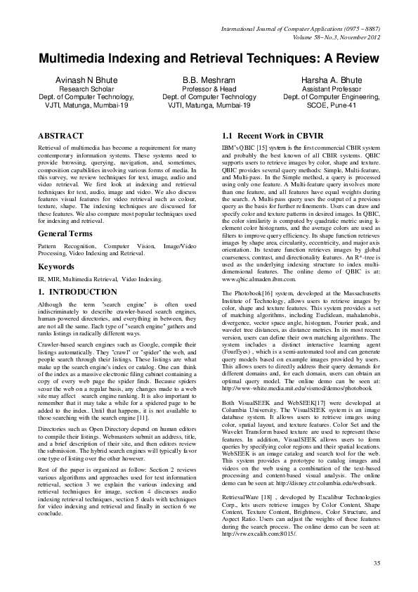 (PDF) Multimedia Indexing and Retrieval Techniques: A Review