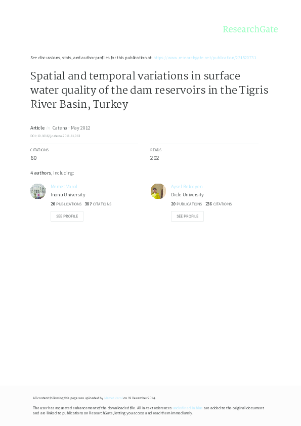Pdf Spatial And Temporal Variations In Surface Water Quality Of The