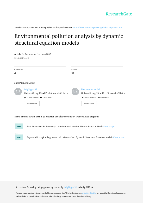 (PDF) Environmental pollution analysis by dynamic structural equation models