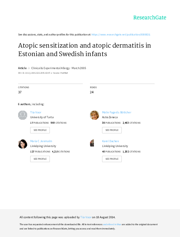 (PDF) Atopic sensitization and atopic dermatitis in Estonian and ...