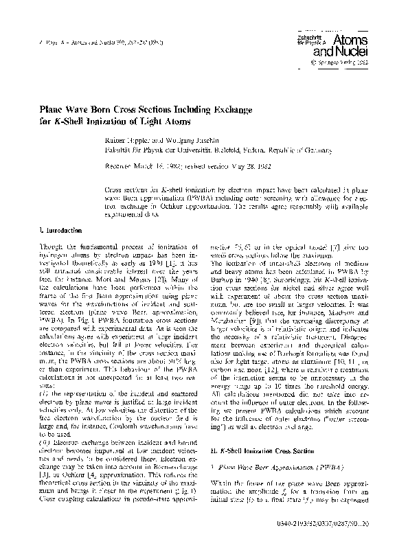 (PDF) Plane wave born cross sections including exchange forK-shell ...