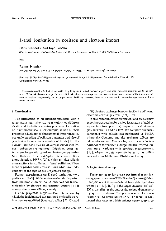(PDF) L-shell ionization by positron and electron impact