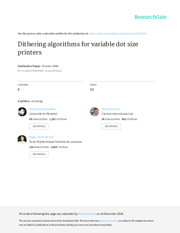(PDF) Dithering algorithms for variable dot size printers