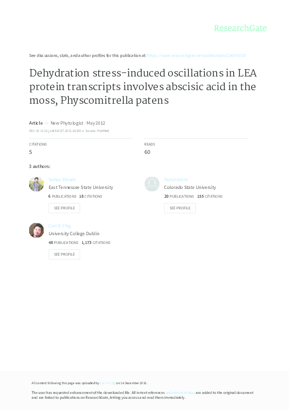 (PDF) Dehydration stress‐induced oscillations in LEA protein ...
