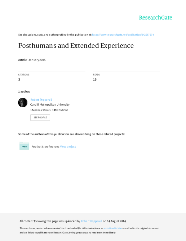 (PDF) Posthumans and extended experience