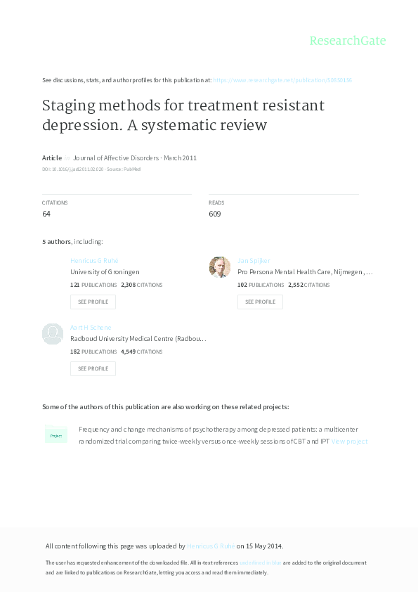 (PDF) Staging methods for treatment resistant depression. A systematic ...