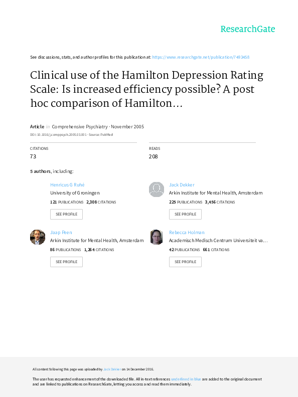 (PDF) Clinical use of the Hamilton Depression Rating Scale: is ...