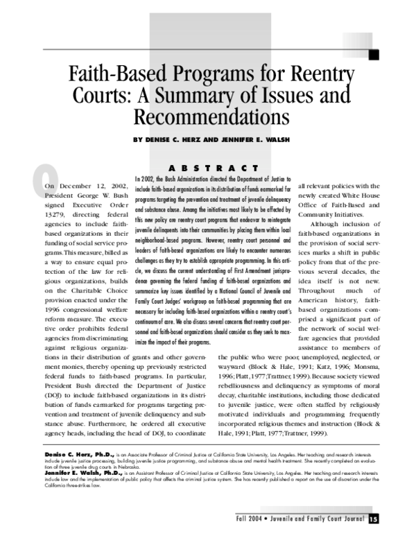 (PDF) Faith-Based Programs for Reentry Courts: A Summary of Issues and ...
