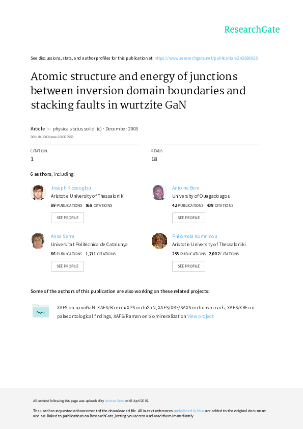 Pdf Atomic Structure And Energy Of Junctions Between Inversion Domain Boundaries And Stacking