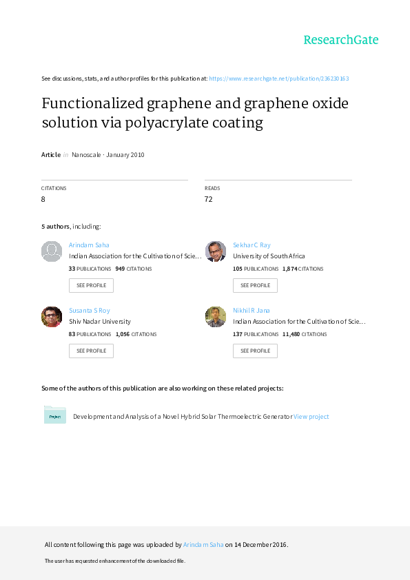 (PDF) Functionalized graphene and graphene oxide solution via ...
