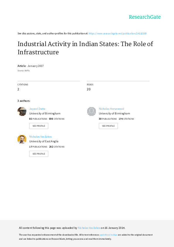 (PDF) Industrial Activity in Indian States: The Role of Infrastructure
