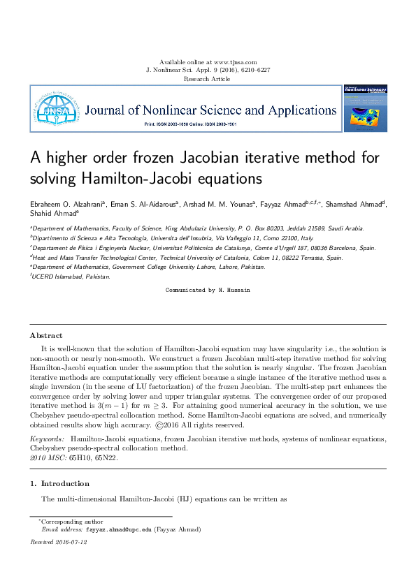 Pdf A Higher Order Frozen Jacobian Iterative Method For Solving