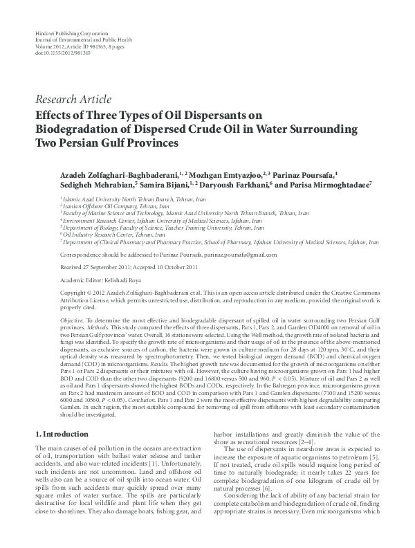 (PDF) Effects of Three Types of Oil Dispersants on Biodegradation of ...