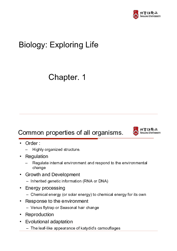 (PDF) 일반생물학 Ch.1 Exploring life