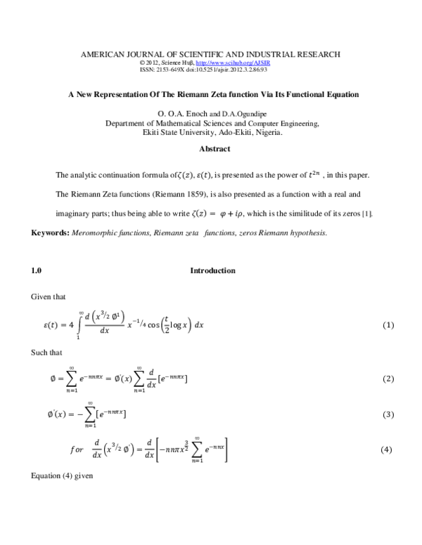(PDF) A New Representation Of The Riemann Zeta function Via Its Functional Equation