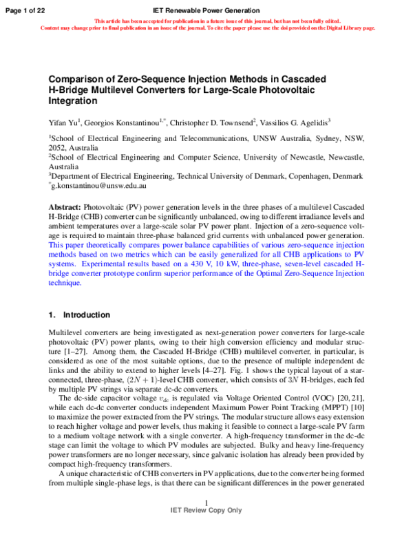 (PDF) Comparison of Zero-Sequence Injection Methods in Cascaded H ...