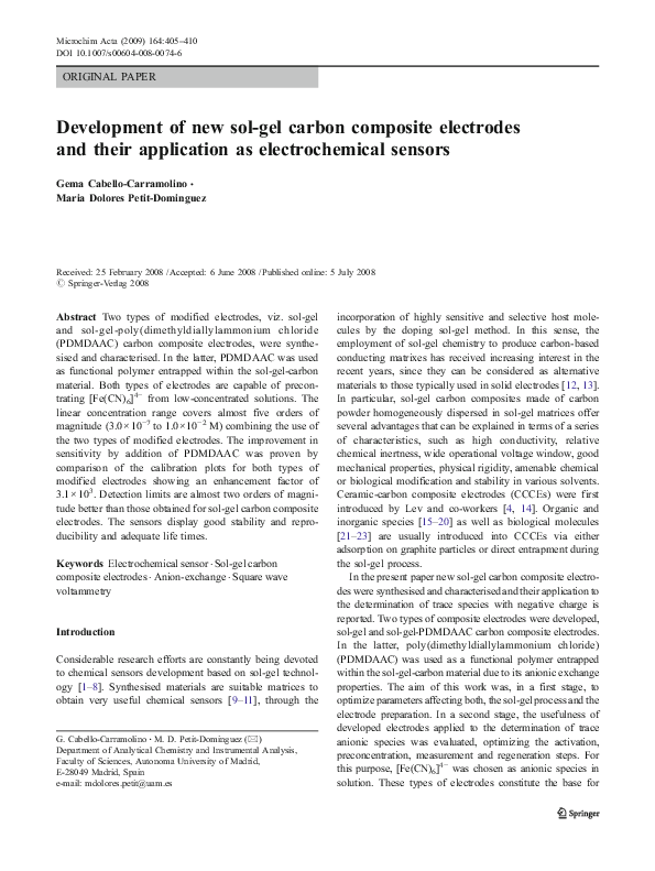 (PDF) Development of new sol-gel carbon composite electrodes and their ...