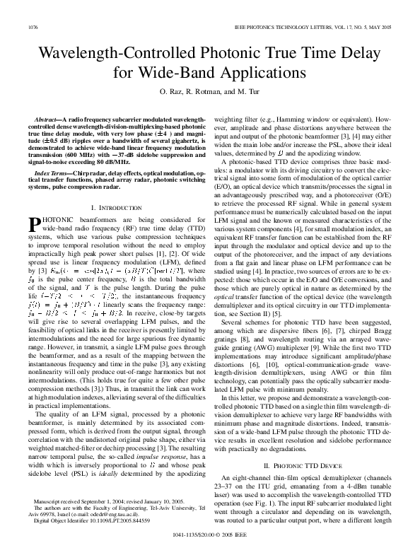 (PDF) Wavelength-controlled photonic true time delay for wide-band applications
