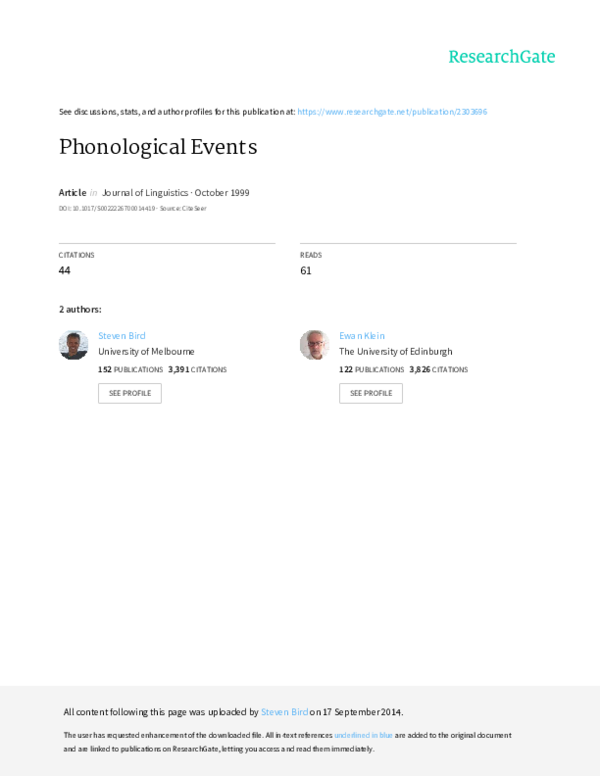 (PDF) Phonological events | Ewan Klein - Academia.edu