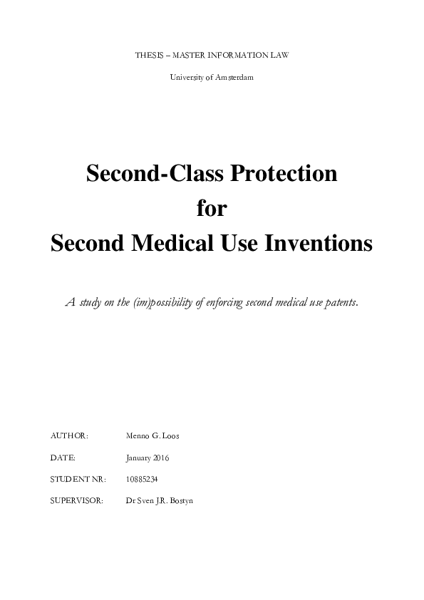 (PDF) Second-Class Protection for Second Medical Use Inventions