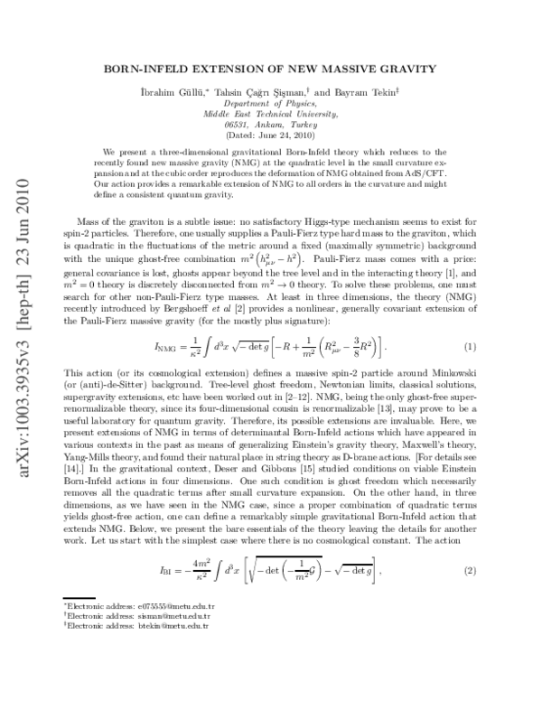 (PDF) Born–Infeld extension of new massive gravity | Bayram Tekin ...