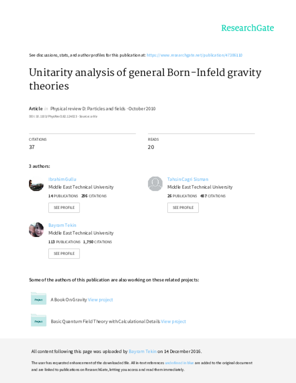 (PDF) Unitarity analysis of general Born-Infeld gravity theories