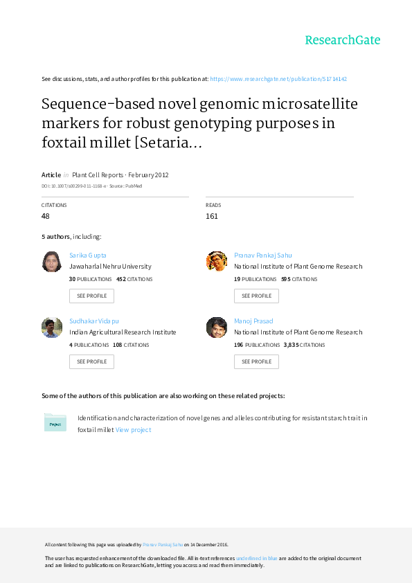 (PDF) Sequence-based novel genomic microsatellite markers for robust genotyping purposes in ...
