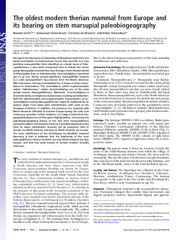 (PDF) The oldest modern therian mammal from Europe and its bearing on ...
