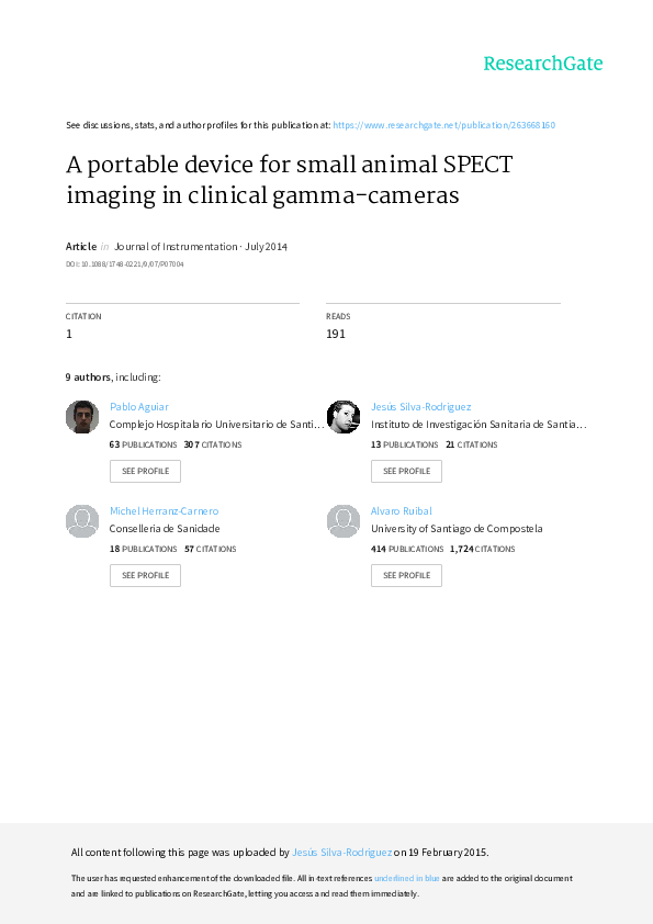 (PDF) A portable device for small animal SPECT imaging in clinical ...