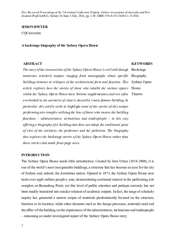 (PDF) A Backstage biography of the Sydney Opera House