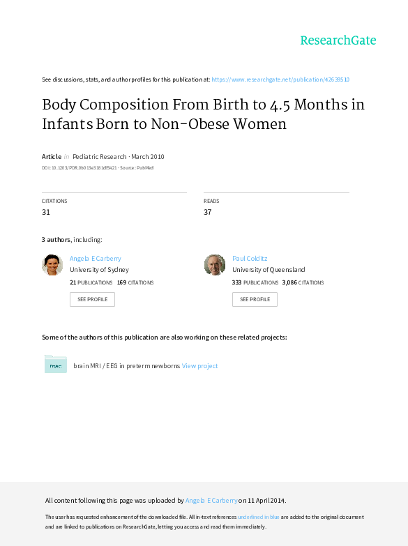 (PDF) Body composition from birth to 4.5 months in infants born to non ...