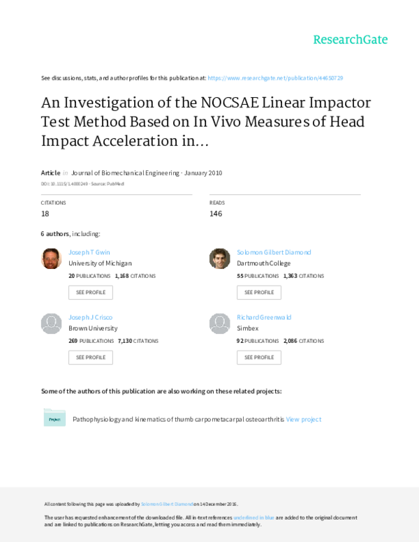 (PDF) An investigation of the NOCSAE linear impactor test method based ...