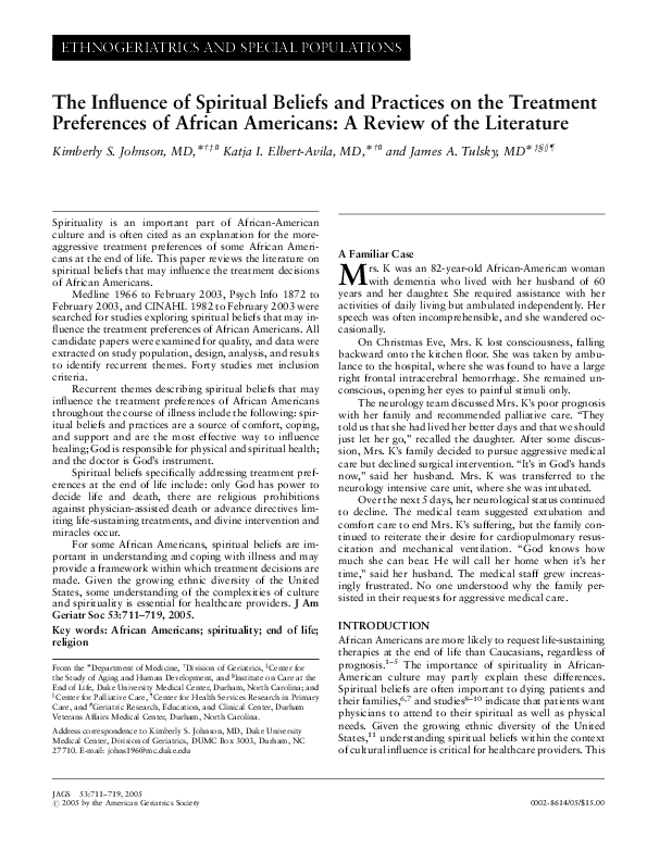 (PDF) The Influence of Spiritual Beliefs and Practices on the Treatment ...