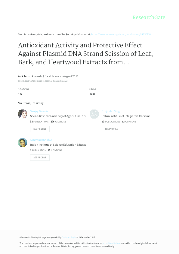 (PDF) Antioxidant Activity and Protective Effect Against Plasmid DNA ...