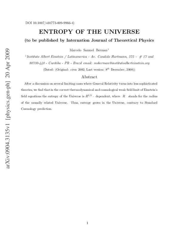 (PDF) Entropy of the Universe