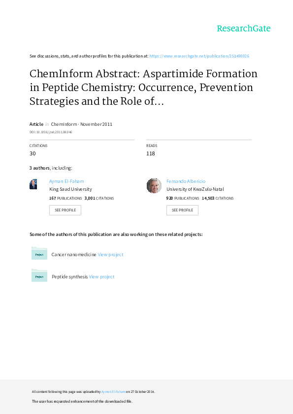 (PDF) ChemInform Abstract: Aspartimide Formation in Peptide Chemistry ...