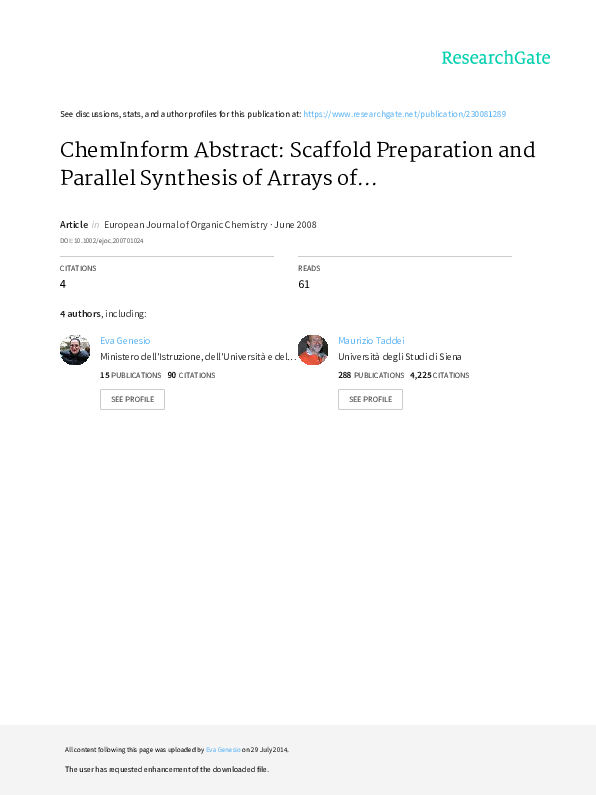 (PDF) Scaffold Preparation and Parallel Synthesis of Arrays of 5,6,7,8 ...