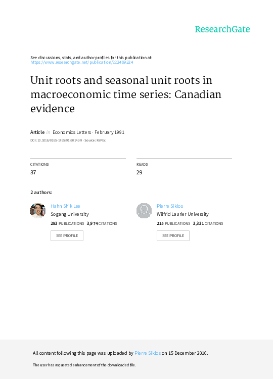 (PDF) Unit roots and seasonal unit roots in macroeconomic time series